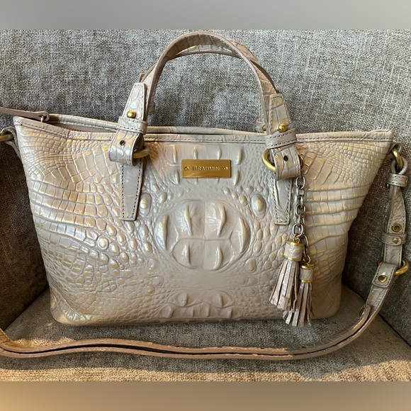 Brahmin | Bags | Brahmin Mini Asher Dove Gray W Gold Highlights Croc ...